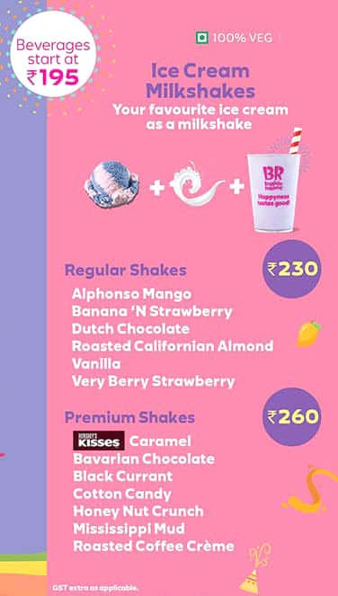 Menu of Baskin Robbins Happyness Shakes, Lodipur, Patna