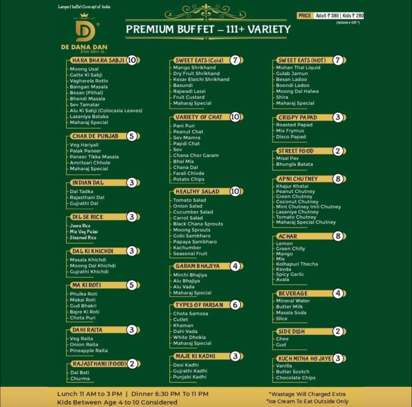 Menu of De Dana Dan, Deccan Gymkhana, Pune
