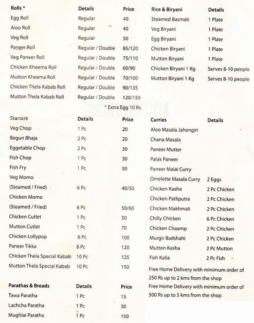 Menu at Thela, Bengaluru, 241