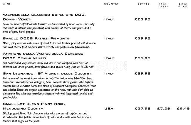 Menu at The Anchor Line steakhouse, Glasgow