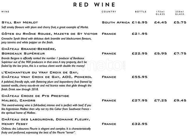 Menu at The Anchor Line steakhouse, Glasgow