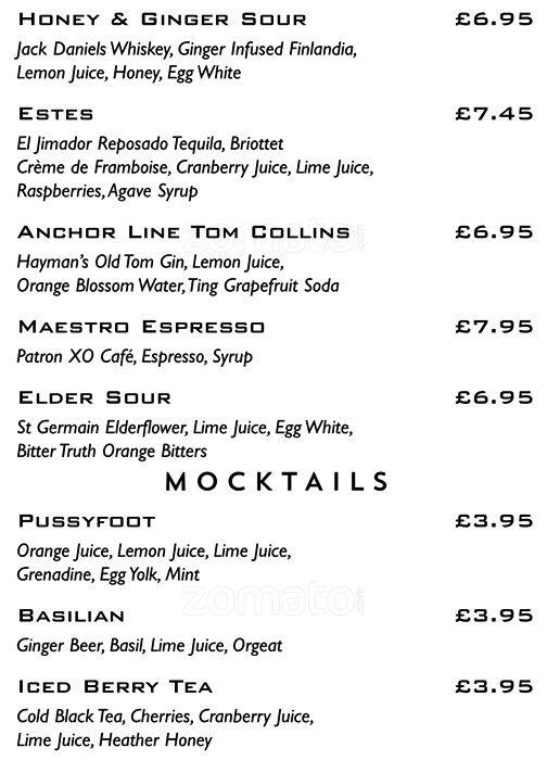 Menu at The Anchor Line steakhouse, Glasgow