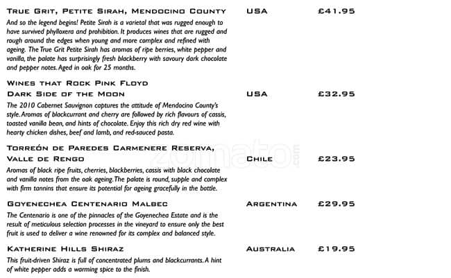 Menu at The Anchor Line steakhouse, Glasgow