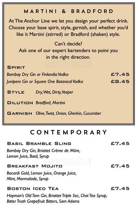 Menu at The Anchor Line steakhouse, Glasgow