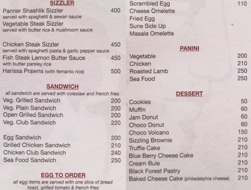 Menu at Testa Rossa, Hyderabad, Shop No