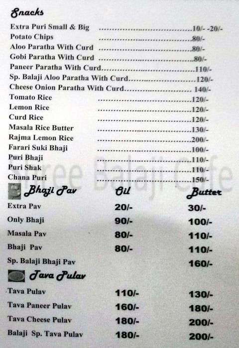 Menu at Shree Balaji Restaurant, Ahmedabad, 2H88+5F9