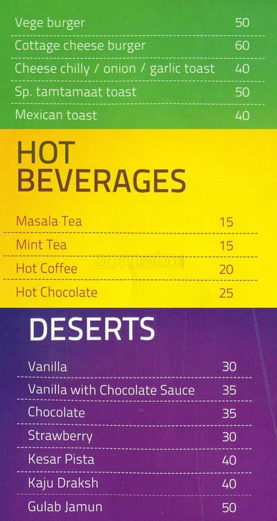 Menu at Tam Tamaat, Ahmedabad, B-25