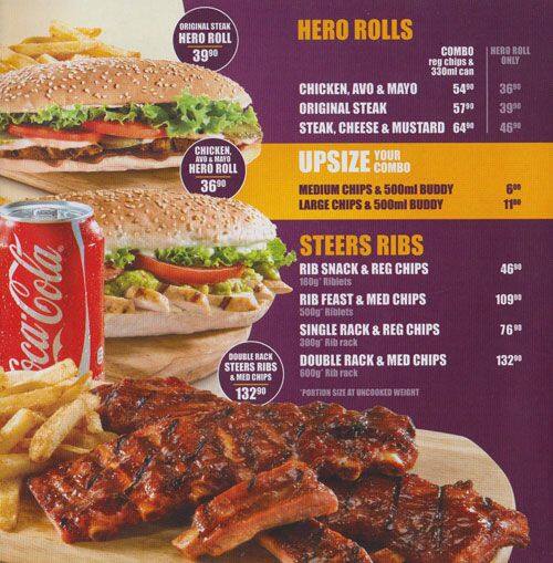 Carta del restaurante Steers, Richards Bay, Shop No L83 Boardwalk ...