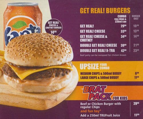 Menu at Steers restaurant, Richards Bay, 56 Anglers Road