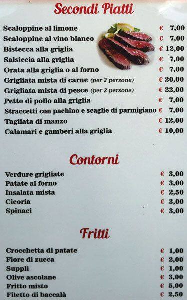Menu da Roma pizzeria, Roma, Viale Trastevere