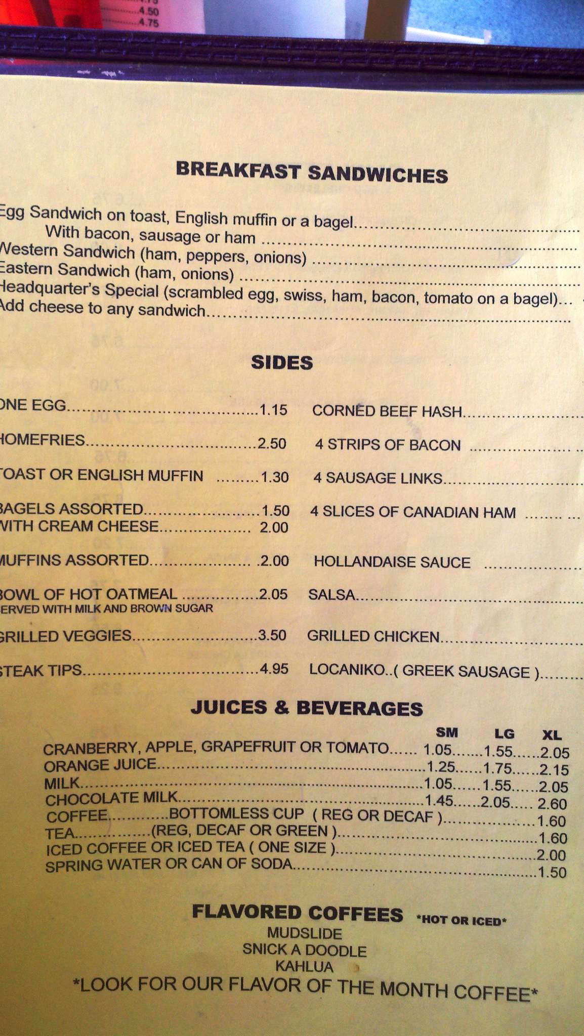Menu at Omelette factory restaurant, Beverly