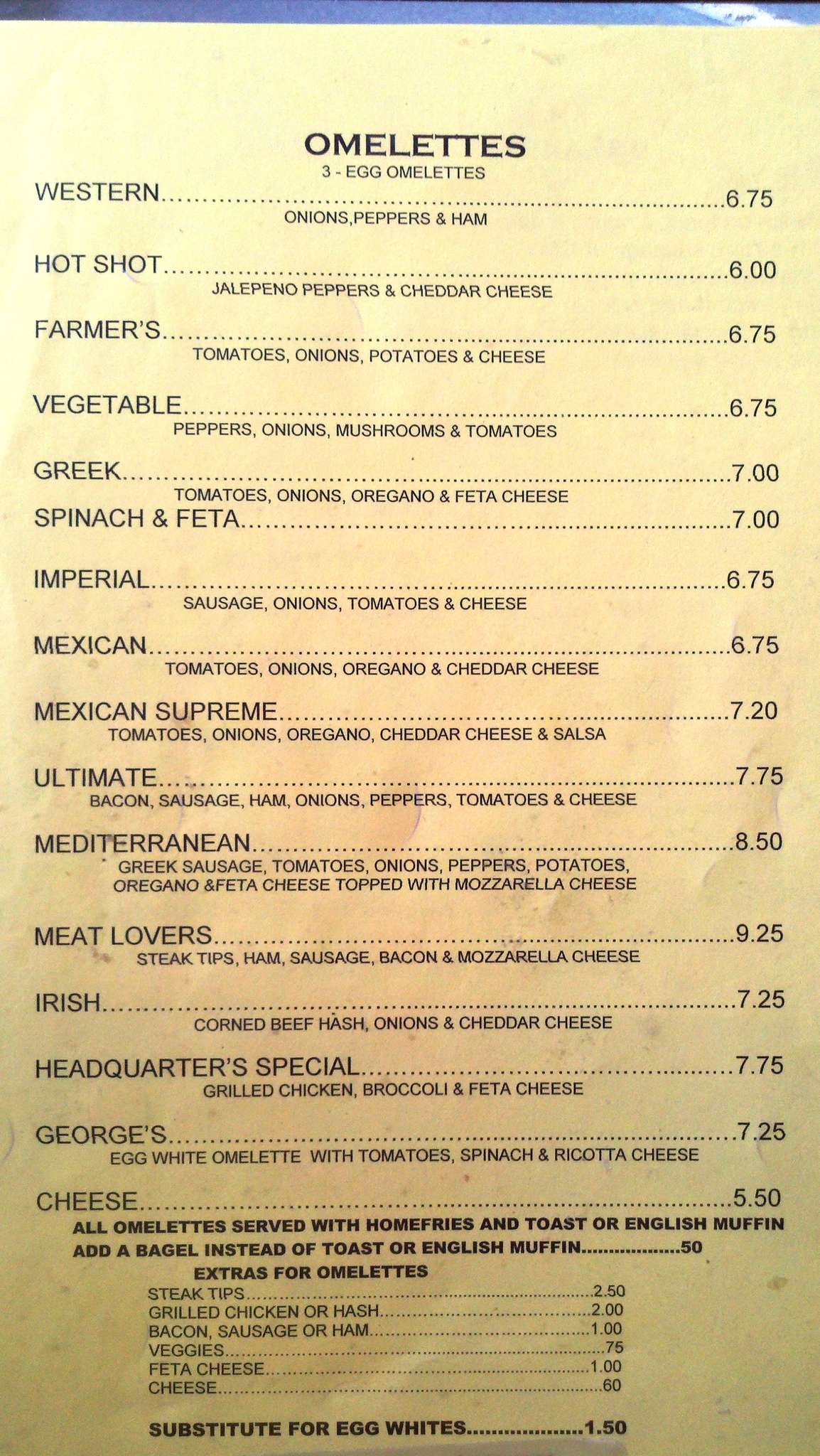 Menu at Omelette factory restaurant, Beverly