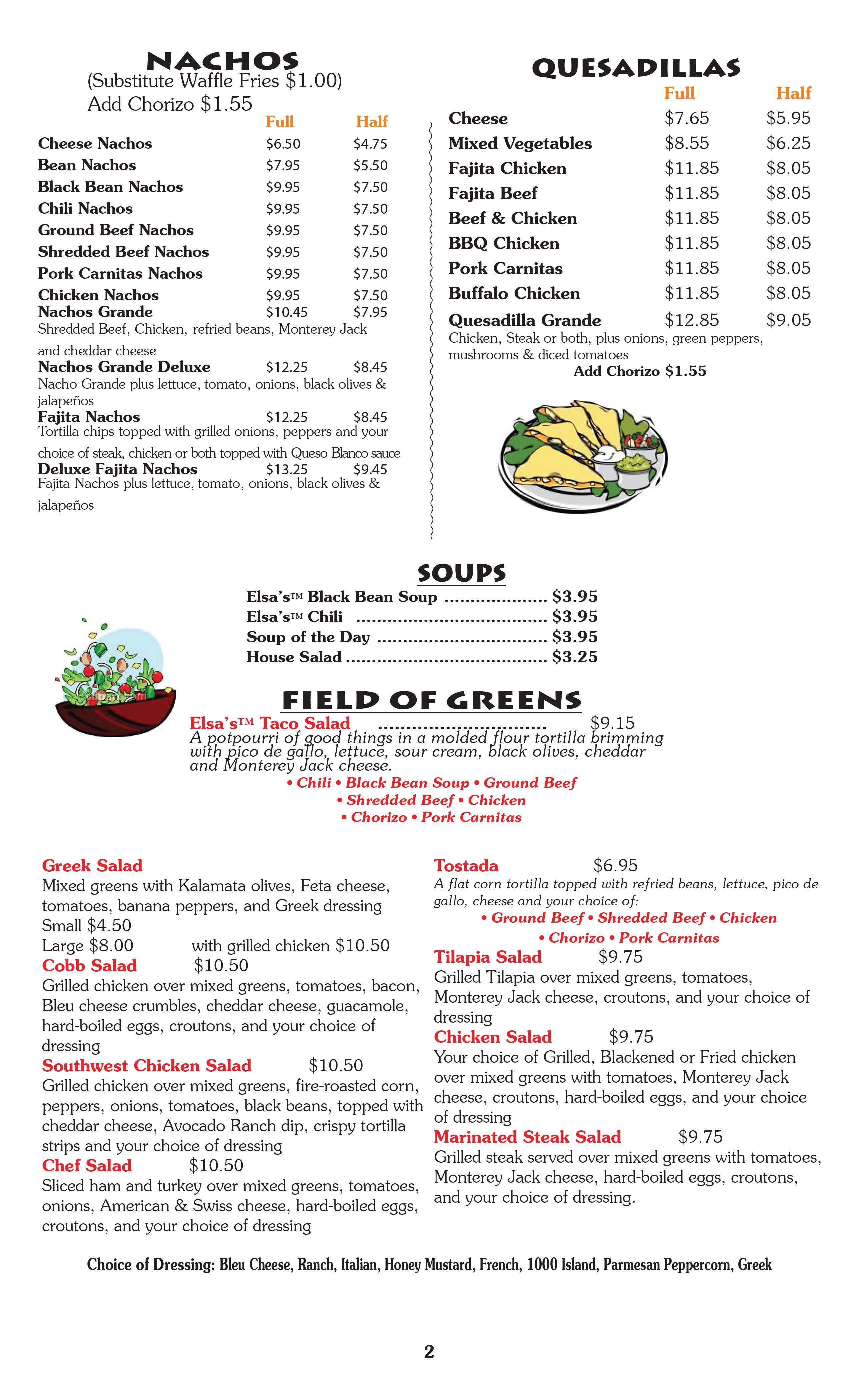 Menu at Elsa's Mexican Restaurant, Dayton, Far Hills Ave