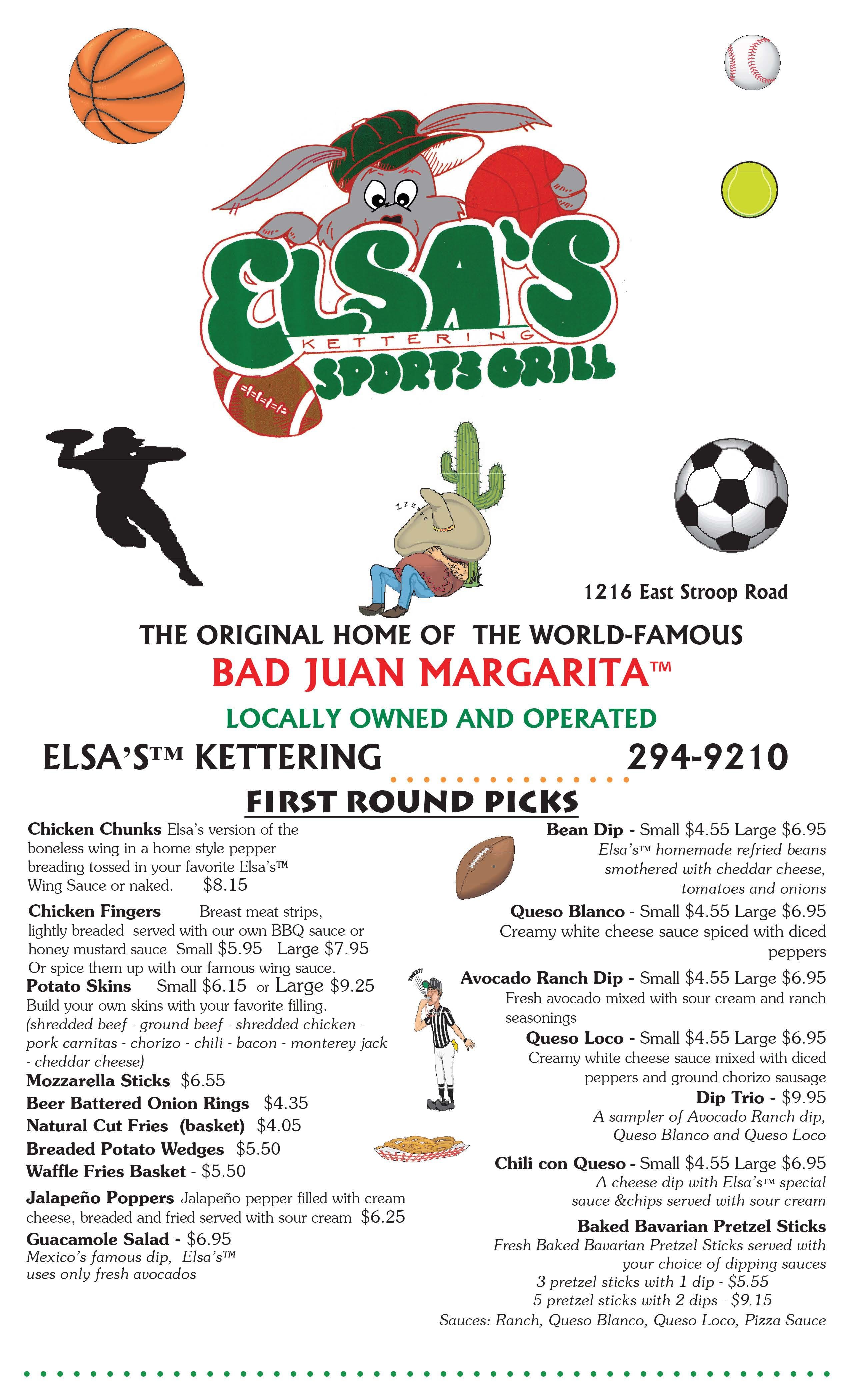 Menu at Elsa's Mexican Restaurant, Dayton, Far Hills Ave