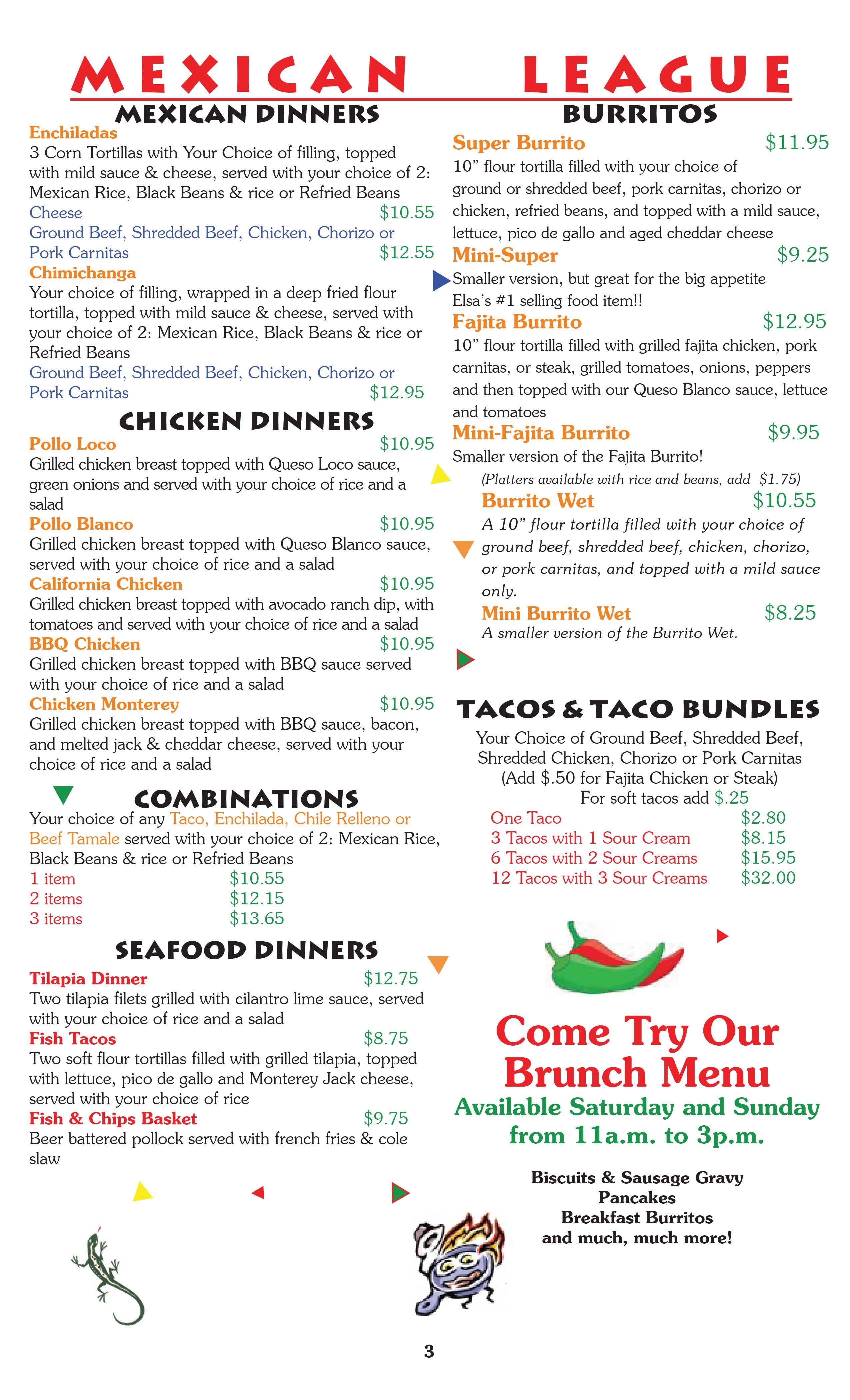 Menu at Elsa's Mexican Restaurant, Dayton, Far Hills Ave