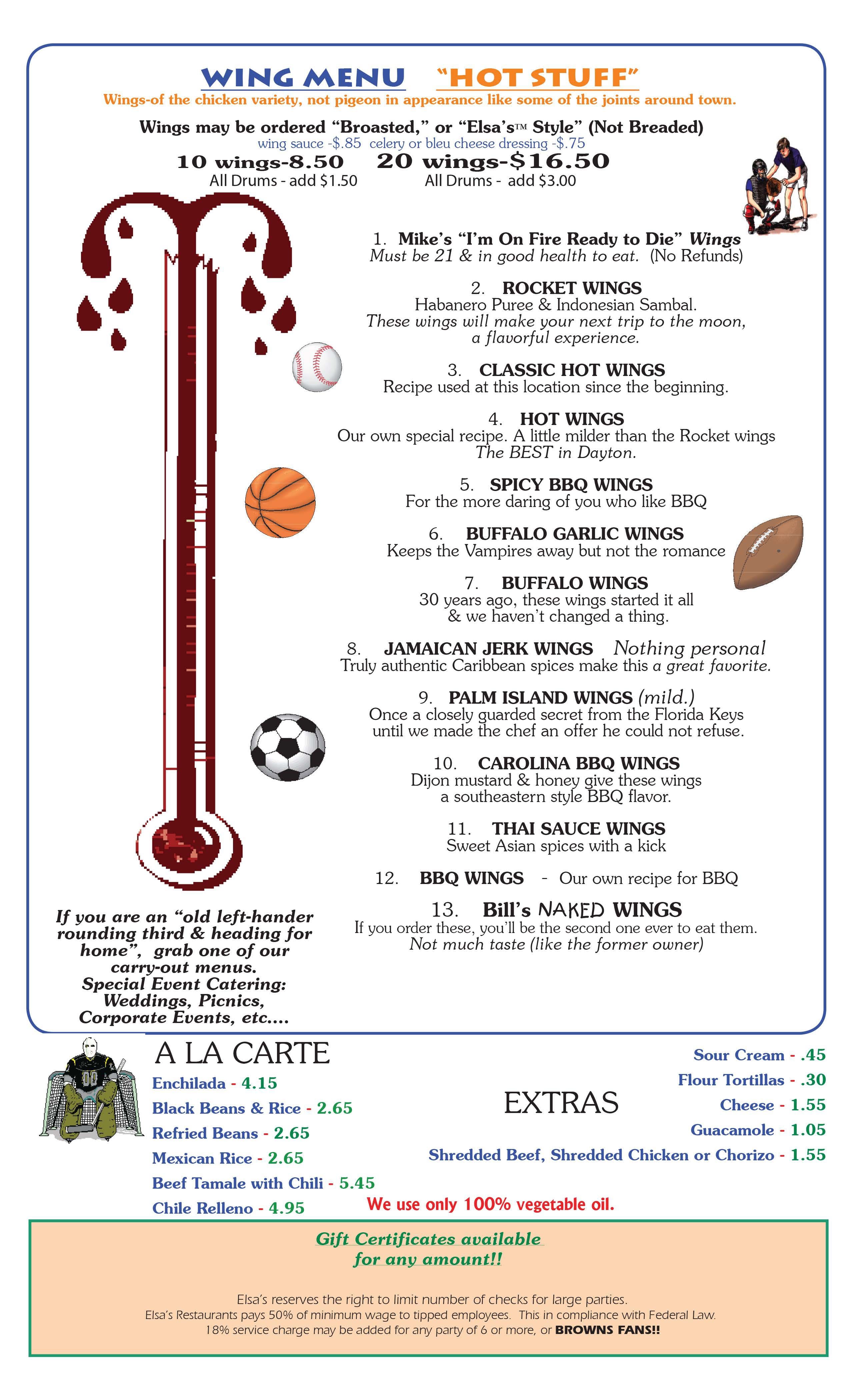 Menu at Elsa's Mexican Restaurant, Dayton, Far Hills Ave