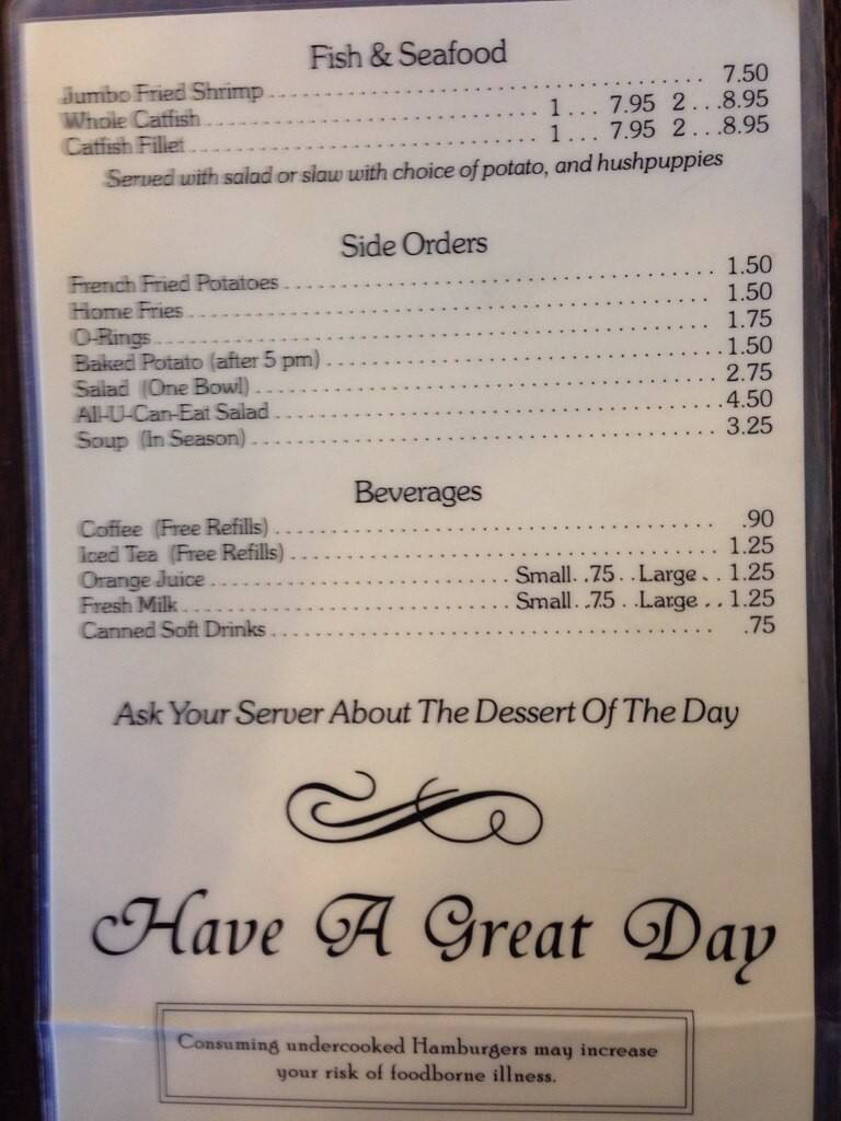 Menu at Martha's Menu restaurant, Corinth