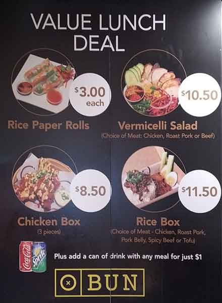 Menu at O-Bun restaurant, Prahran