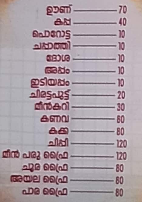 Menu of Nadan Thattukada, Palayam, Trivandrum