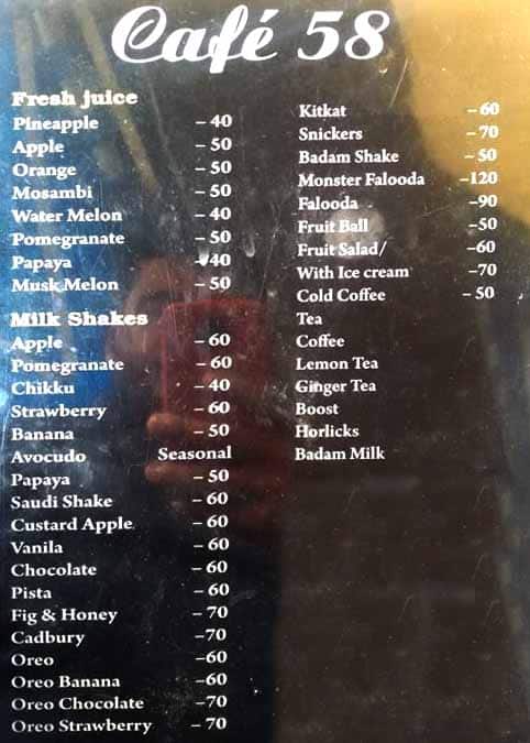Menu at Cafe 58, Bengaluru, 5