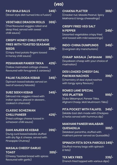 Menu at Romeo Lane, New Delhi, 13