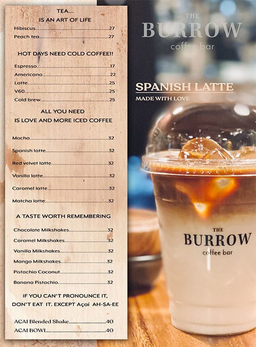 Menu at The Burrow - Nad Al Hammar cafe, Dubai