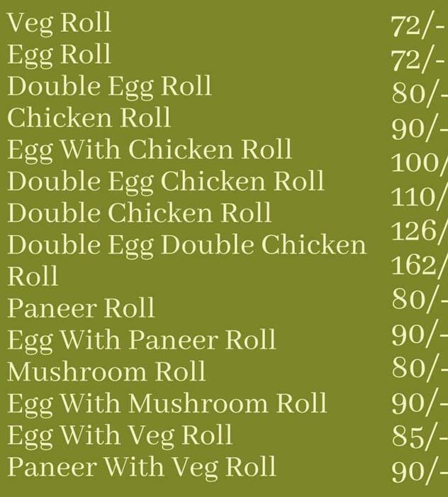 Menu of Kolkata Famous Spicy Roll, Hebbal, Bangalore