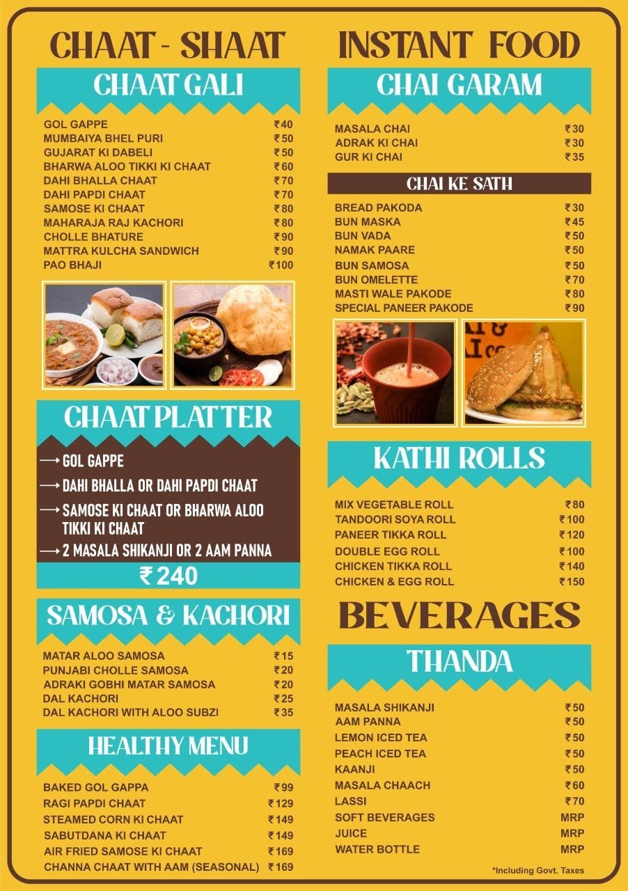 Menu of Chaat & Chai Co., Alpha 2, Greater Noida