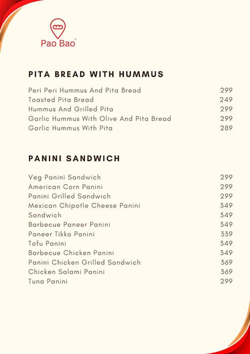 Menu of Pao Bao, Bandra Kurla Complex, Mumbai