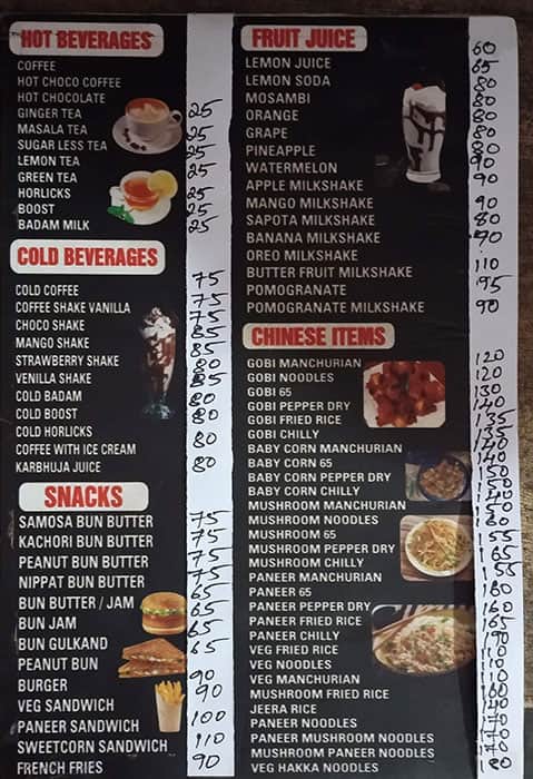 Menu of Coffee Corner, Kengeri, Bangalore