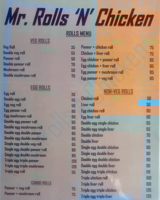 Menu at Mr.Rolls 'N' Chicken, Bengaluru