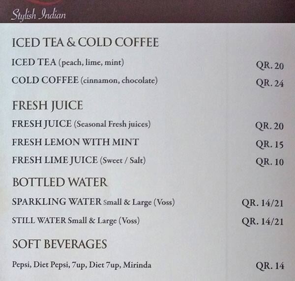 Menu at Tamarind Indian restaurant, Doha