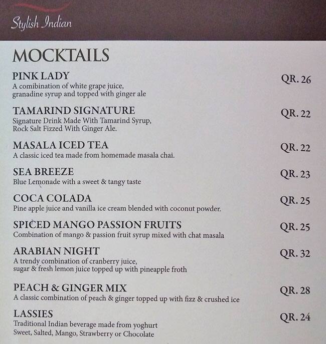 Menu at Tamarind Indian restaurant, Doha