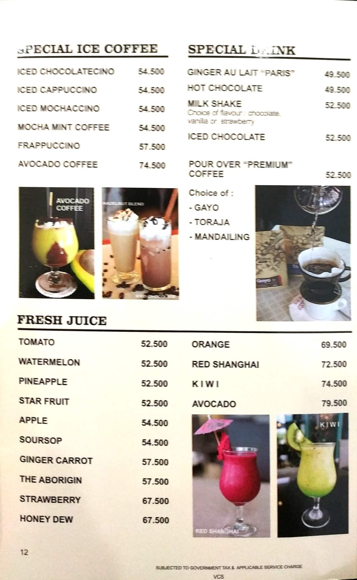 Menu at Kafe Victoria Plaza Senayan cafe, Jakarta, Jl. Asia Afrika