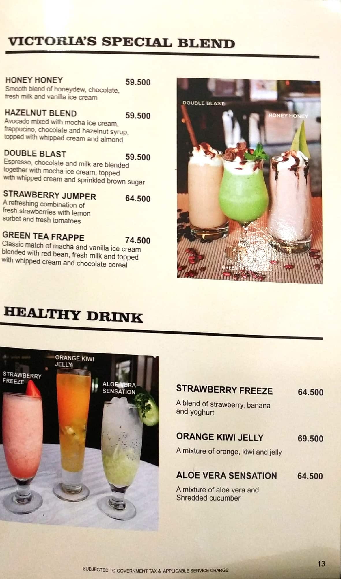 Menu at Kafe Victoria Plaza Senayan cafe, Jakarta, Jl. Asia Afrika