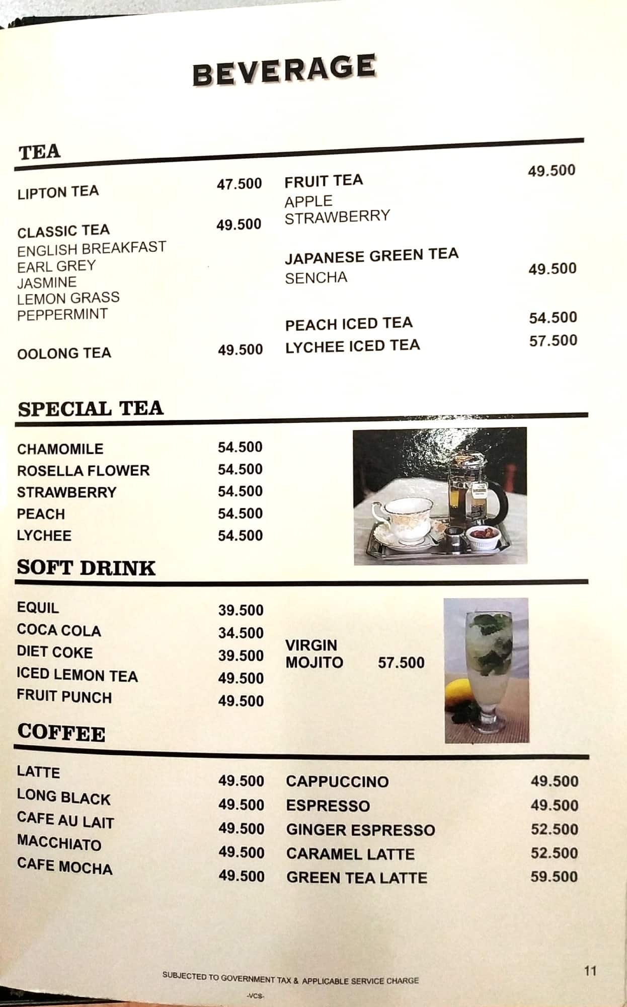 Menu at Kafe Victoria Plaza Senayan cafe, Jakarta, Jl. Asia Afrika