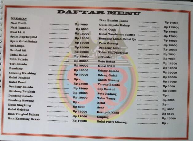 Carta de Simpang Raya Bogor Restaurant, Bogor