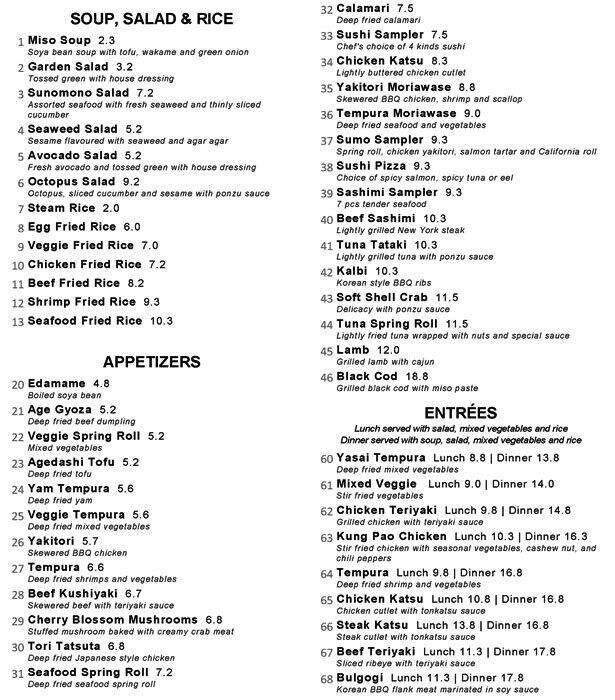 Menu at Iron Chef Japanese Steakhouse, Mississauga