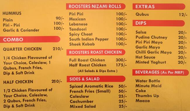 Menu at The Rooster, Hyderabad, 1
