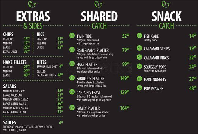 Menu at Fishaways restaurant, Richards Bay, Meerensee Mall