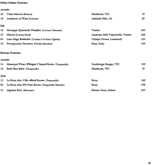 Menu at Attica pub & bar, Ripponlea