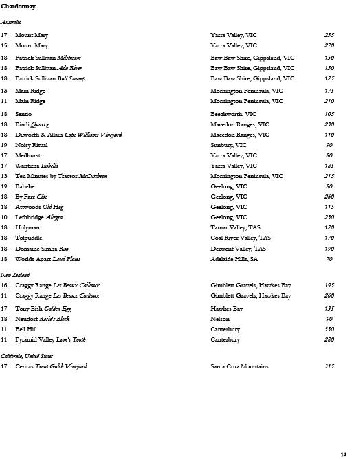 Menu at Attica pub & bar, Ripponlea