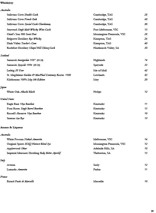 Menu at Attica pub & bar, Ripponlea