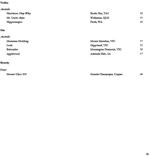 Menu at Attica pub & bar, Ripponlea