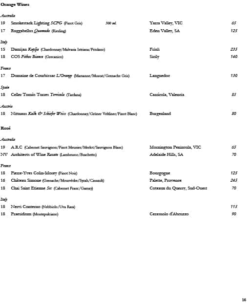 Menu at Attica pub & bar, Ripponlea