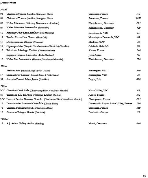 Menu at Attica pub & bar, Ripponlea