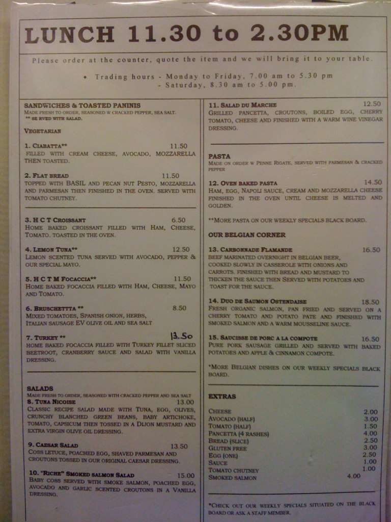 Menu at Riche Authentique Chocolat Belge, Perth