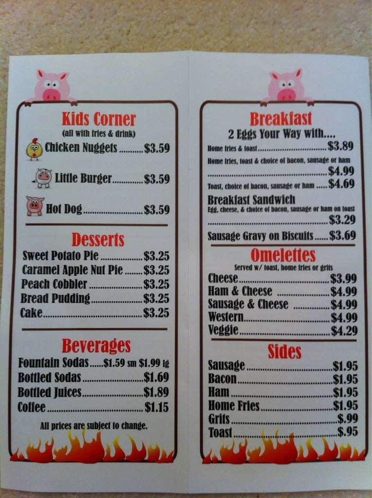 Menu at Bar-B-Que House, North Laurel