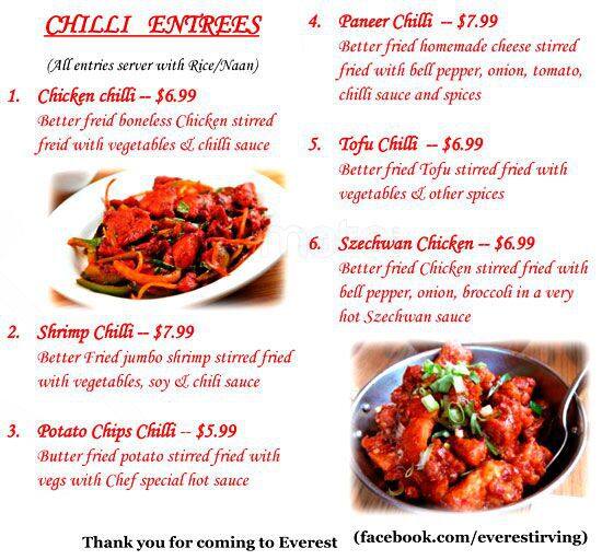 Menu at Everest Restaurant, Irving, W Rochelle Rd