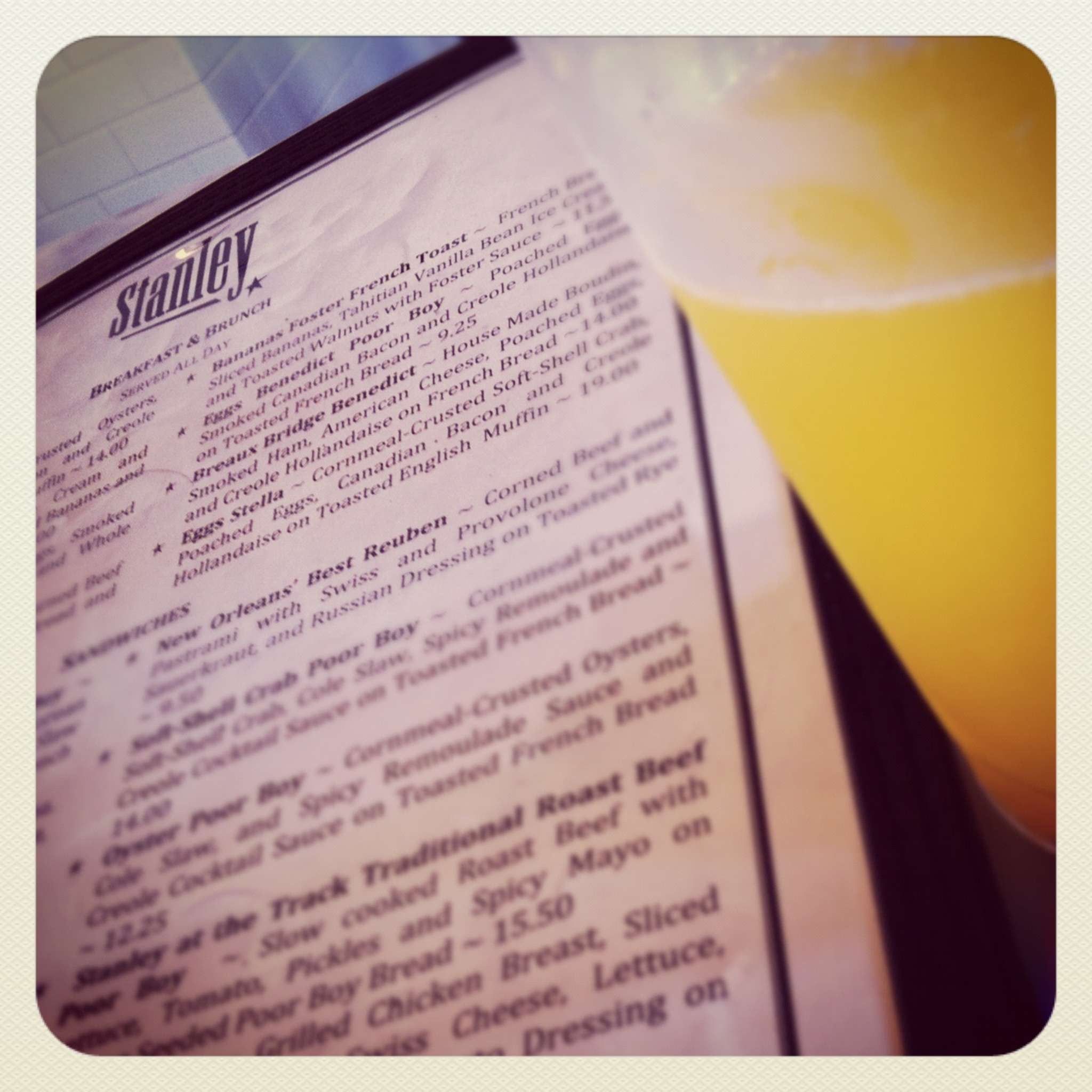 Menu at Stanley of New Orleans restaurant, New Orleans